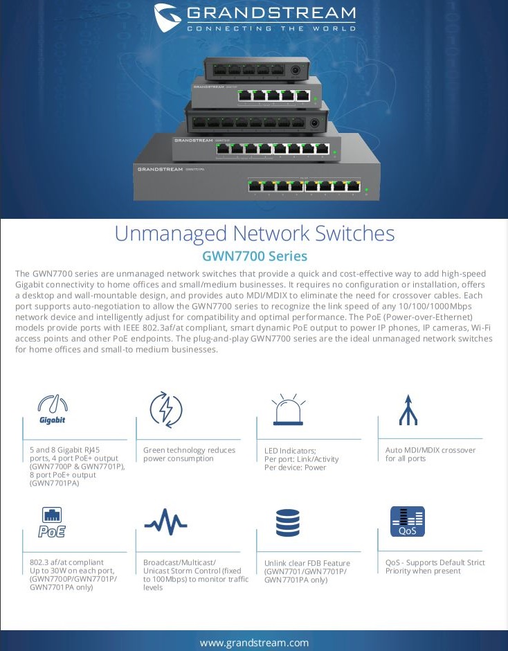 Grandstream GWN7701 – 8-port Gigabit Unmanaged Network Switch – PT ...